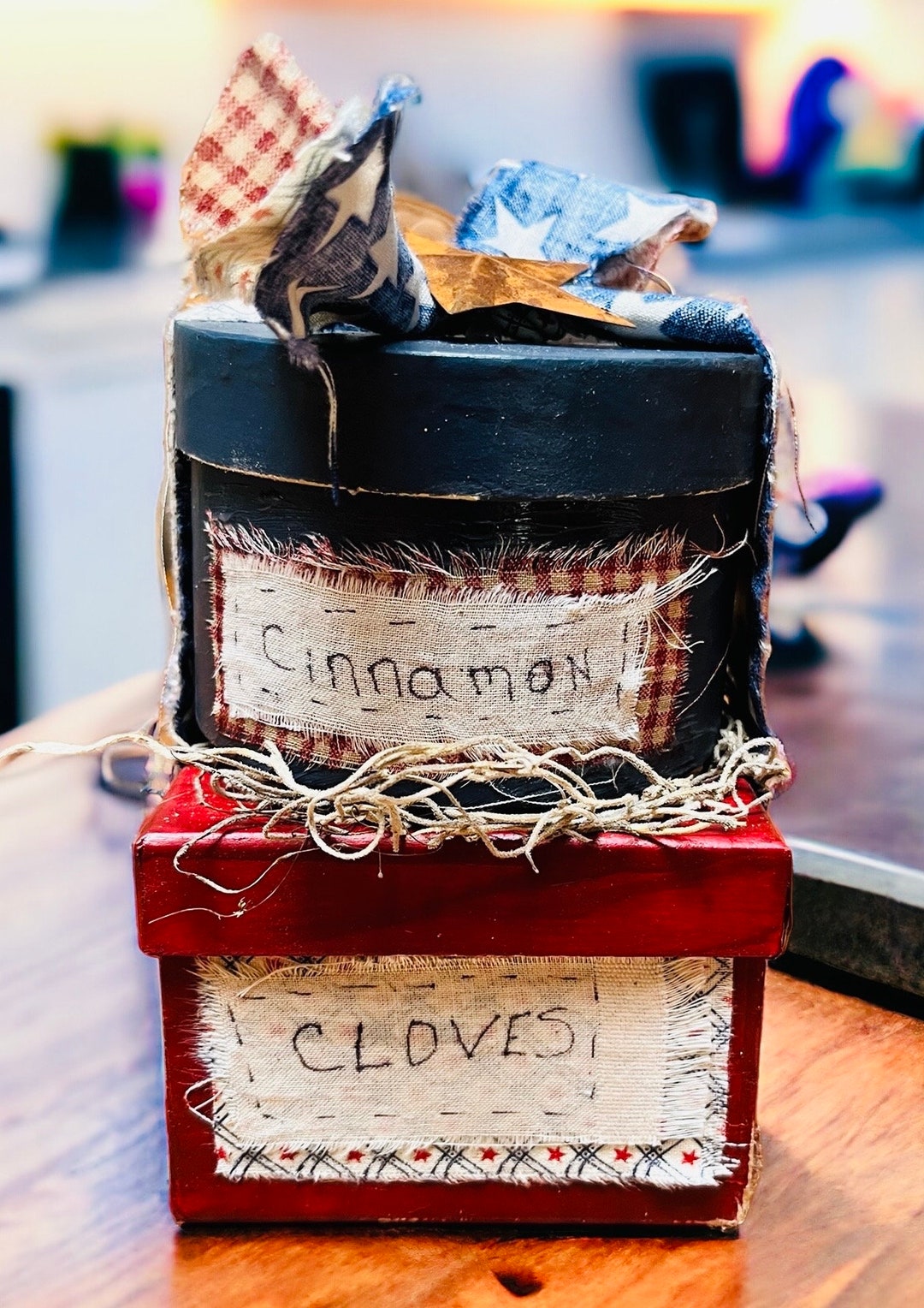 Rustic Spice Boxes cinnamon & Clove Decorative Boxes Primitive Wooden ...