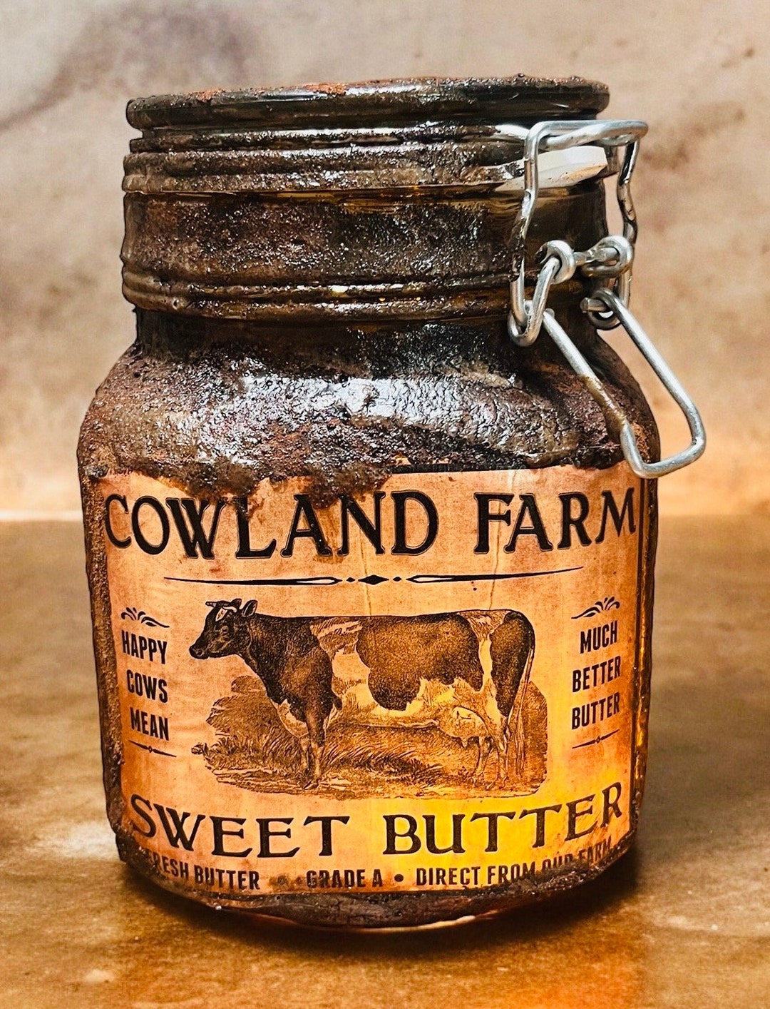 Rustic Grungy Sweet Butter Jar | Distressed Light for Pantry Storage ...