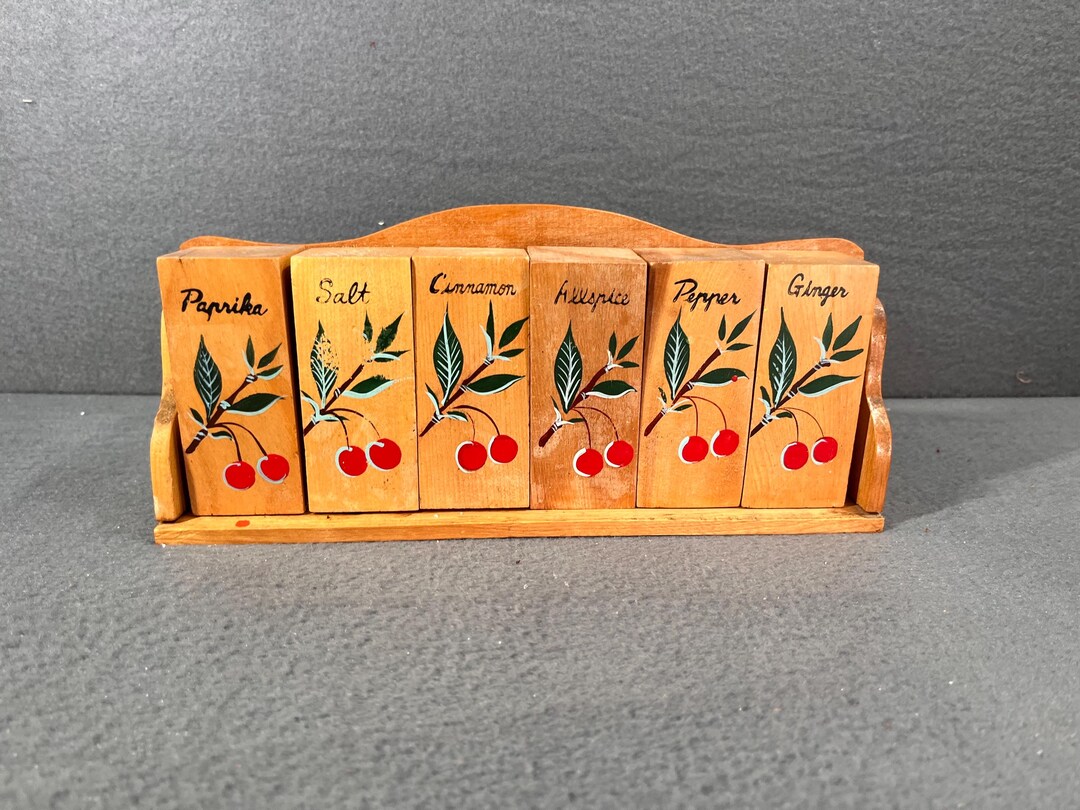 Vintage Wooden Spice Rack - Rustic Kitchen Decor & Storage With Cherry ...