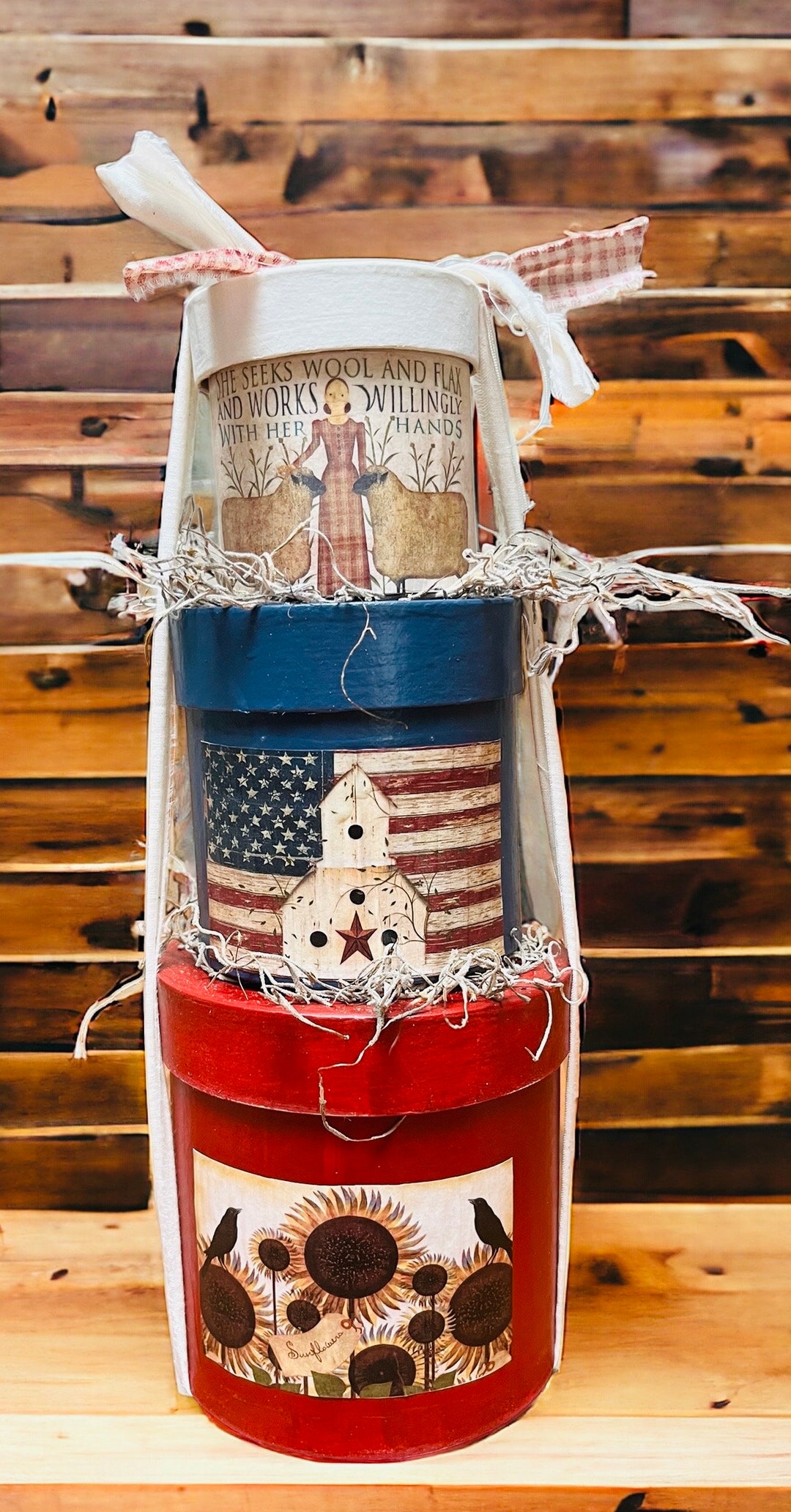 Primitive Patriotic Hand-painted Boxes Set of 3 | Rustic Americana ...