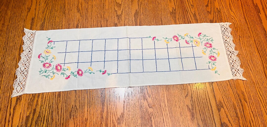 Vintage Embroidered Table Runner | Handcrafted Farmhouse Decor for ...