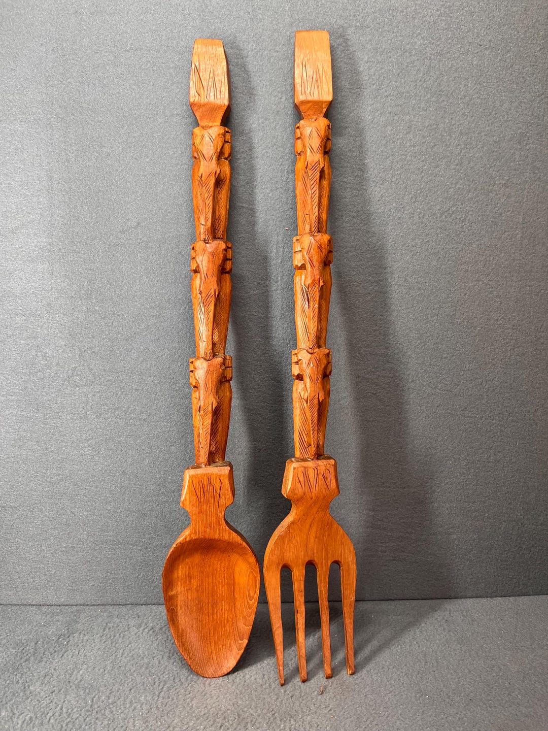 Vintage Teak Wood Carved Spoon & Fork Wall Art: Rustic Kitchen Decor - Etsy