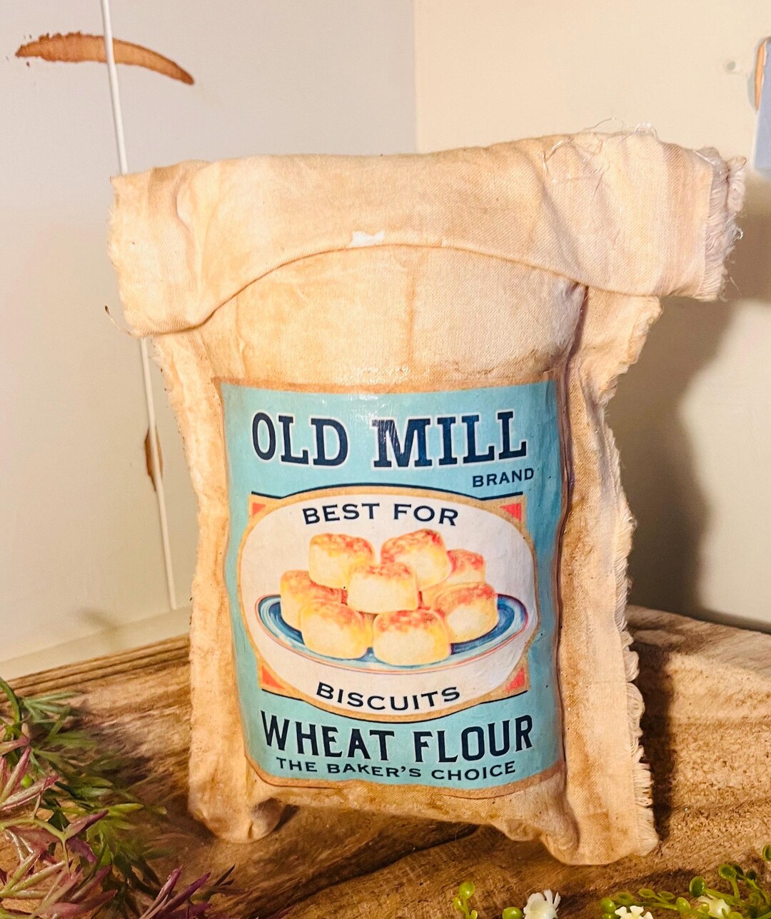 Rustic Wheat Flour Sack Farmhouse Decor | Vintage Kitchen Accent for ...