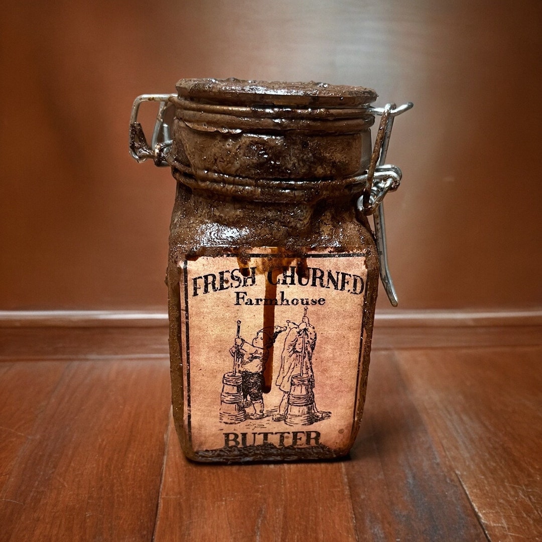 Handmade Grungy Butter Jar With Battery-powered Light| Distressed ...