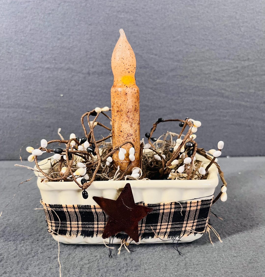 Rustic Battery Candle Display With Pip Berries and Spanish Moss in ...