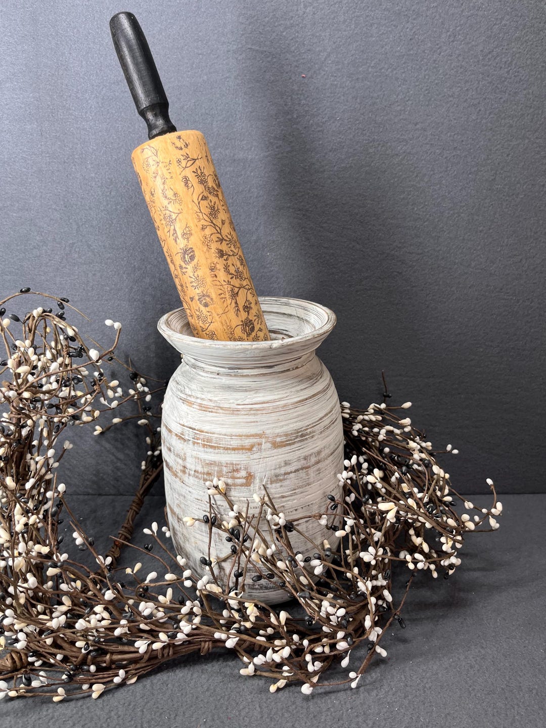 Distressed Wood Crock Vintage Rustic Farmhouse Decor Planter Vase ...