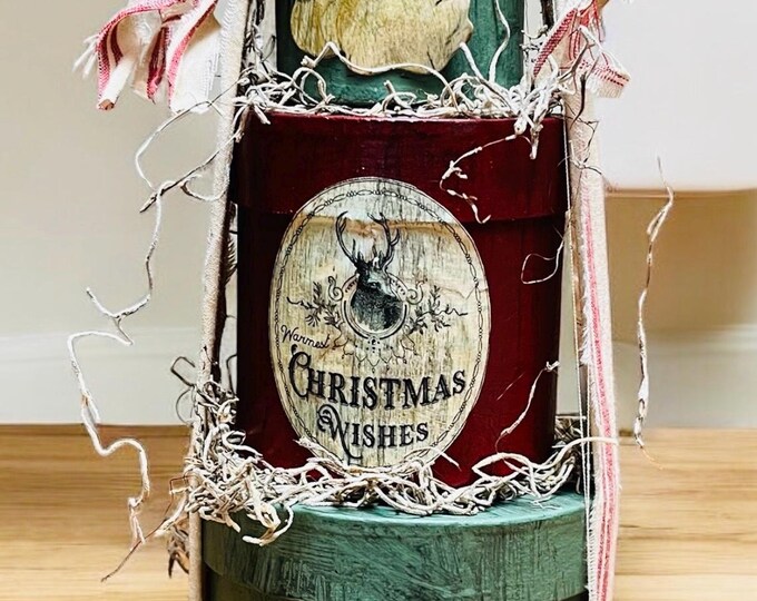 Handmade Primitive Christmas Box Stack, Set of 3 Rustic Holiday Decor ...