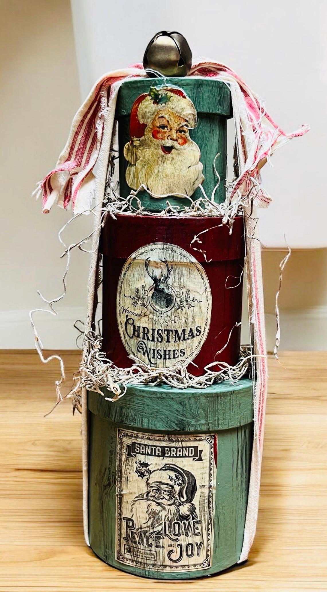 Handmade Primitive Christmas Box Stack, Set of 3 Rustic Holiday Decor ...