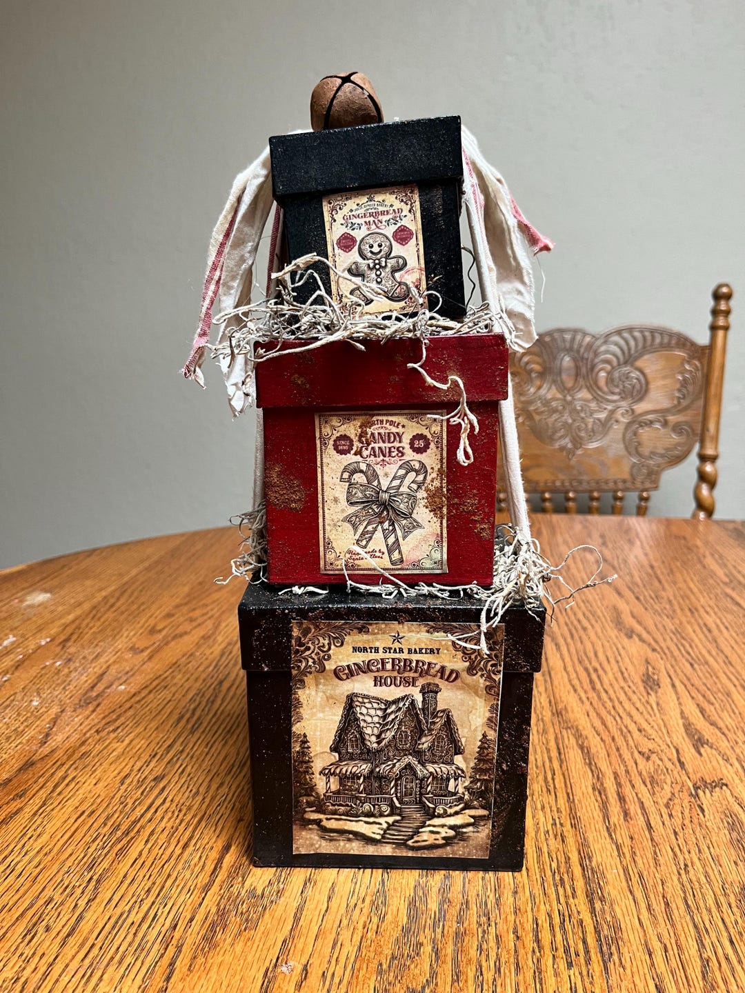 Handcrafted Primitive Christmas Paper Mache Nesting Box Stack Rustic ...