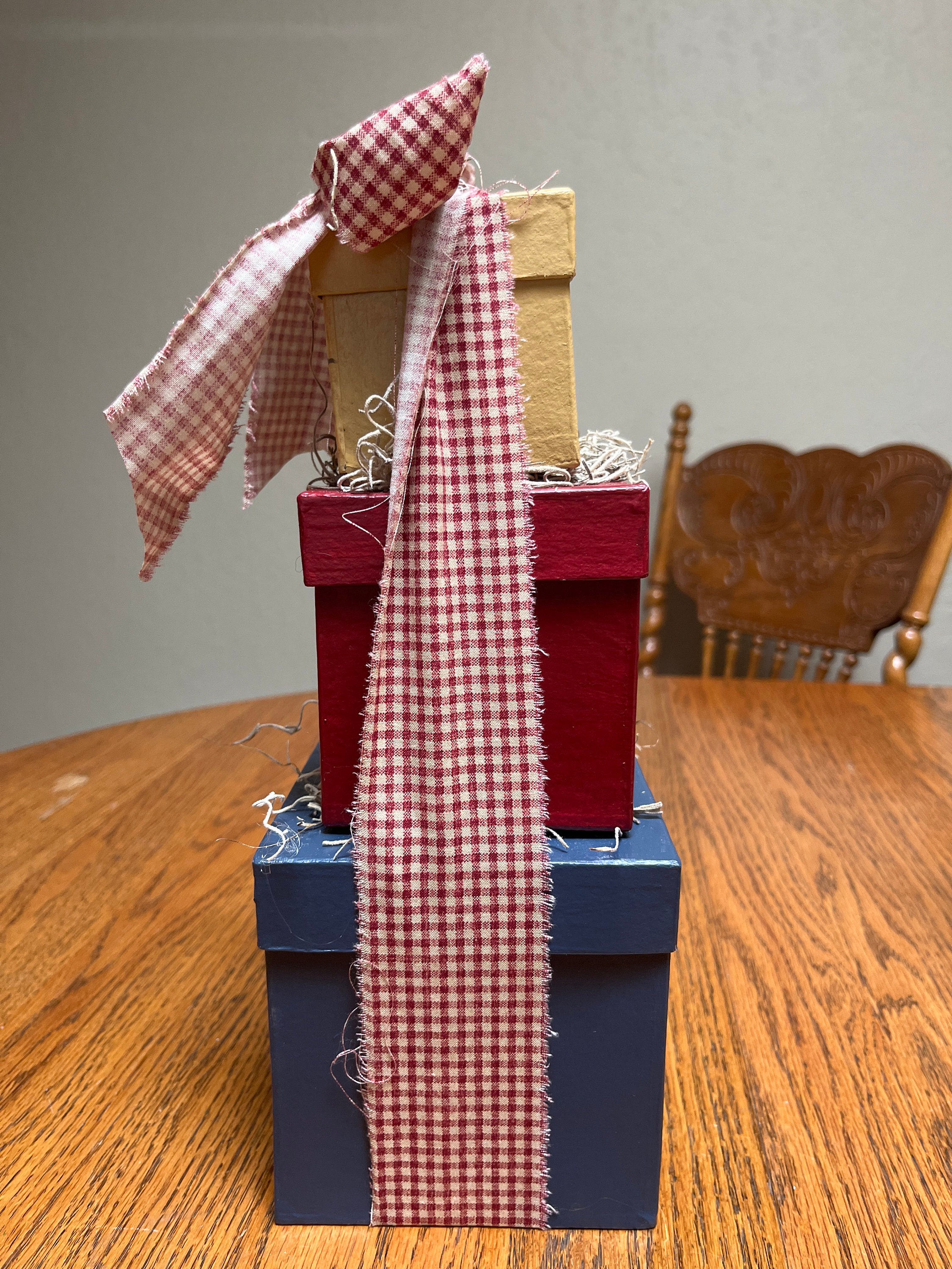 Handcrafted Primitive Americana Paper Mache Box Stack Set of 3 Rustic ...