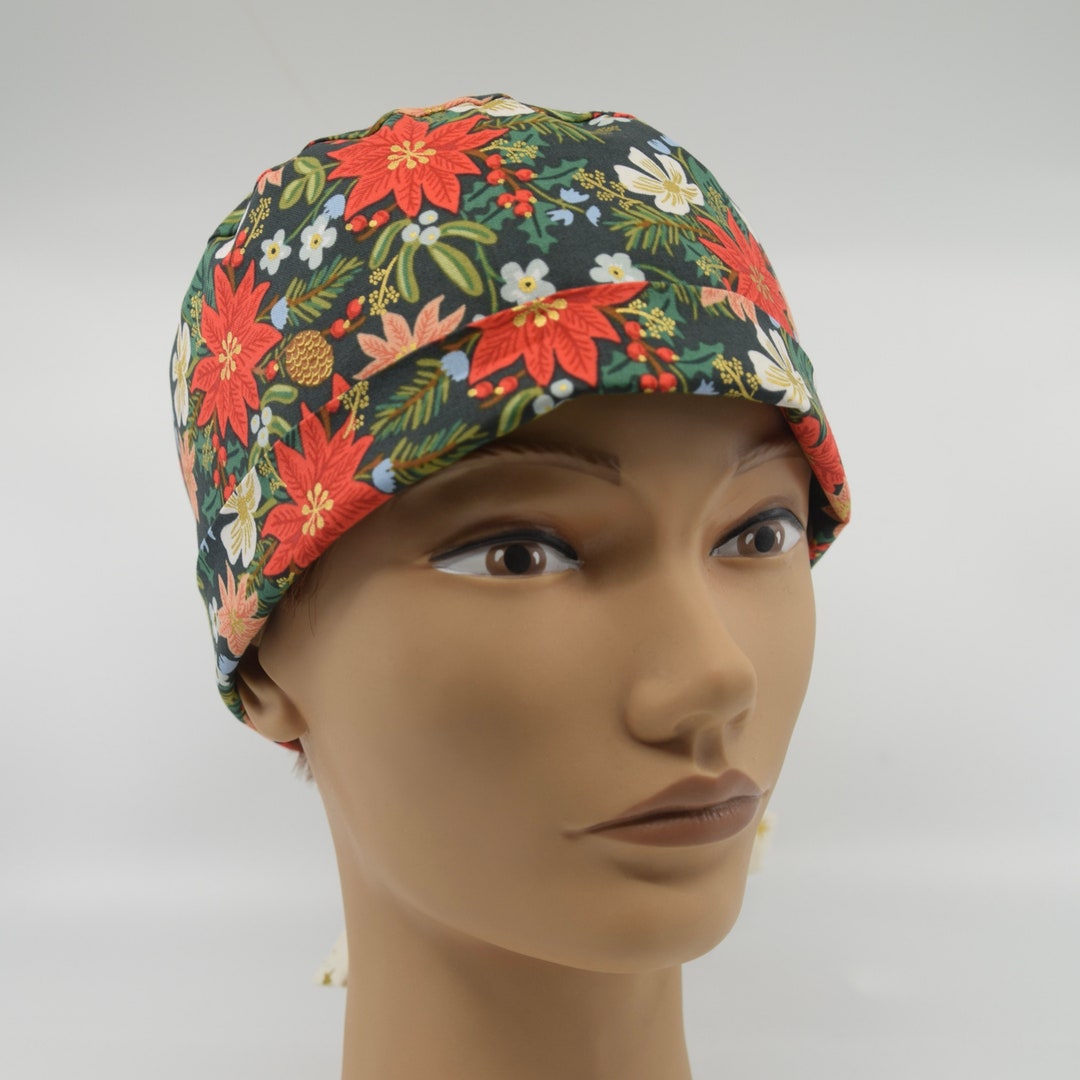 Women's Pixie Scrub Hat, Rifle Paper, Poinsettia Bouquet, Evergreen - Etsy