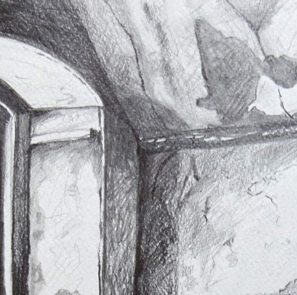 Drawing of an Empty Room With a Bird in the Window - Etsy