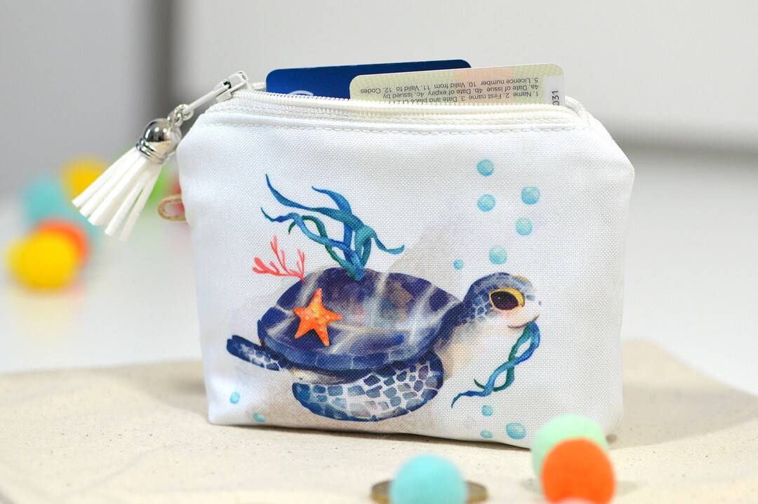 Sea Turtle Keychain Wallet Card Holder Turtle Gift Vegan Wallet ...