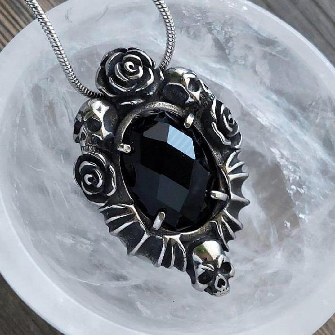 Gothic Rose Amulet for Ashes | Black Jewel Bat Wings Locket Necklace to ...