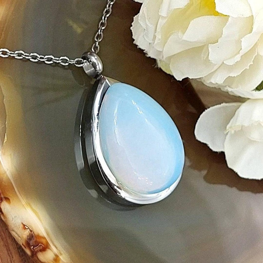 Opalite Teardrop Urn Necklace | Glass Lockets for Ashes | Cremation Ash ...