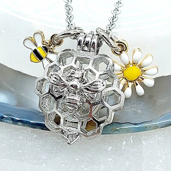Honeycomb Bee Locket Necklace With Fillable Glass Orb Bumble | Etsy