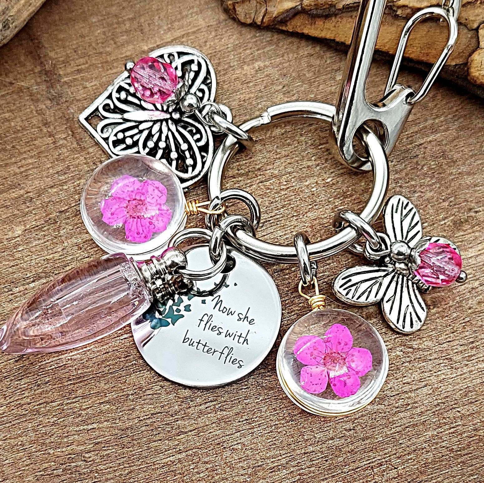Butterfly Cherry Blossum Flower Urn Keychain Jewelry for Ashes ...