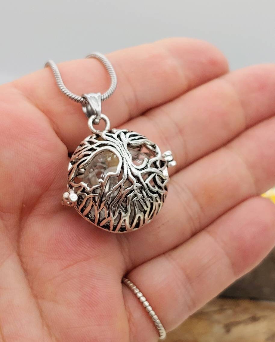 Tree of Life Locket Necklace with Fillable Glass Orb | Urn Locket for ...
