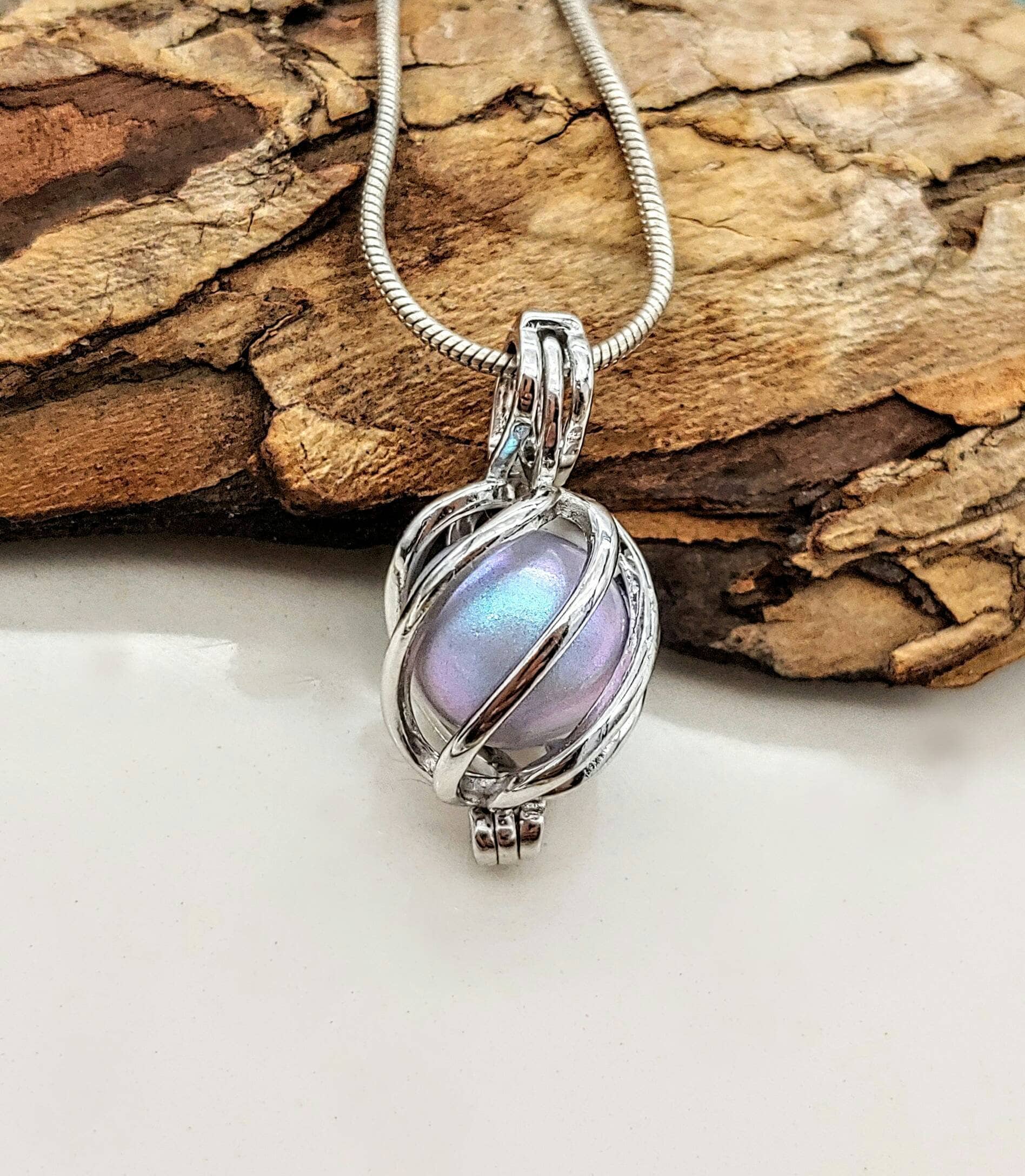 925 Sterling Silver Spiral Locket with Pearly Lavender Orb | Urn ...