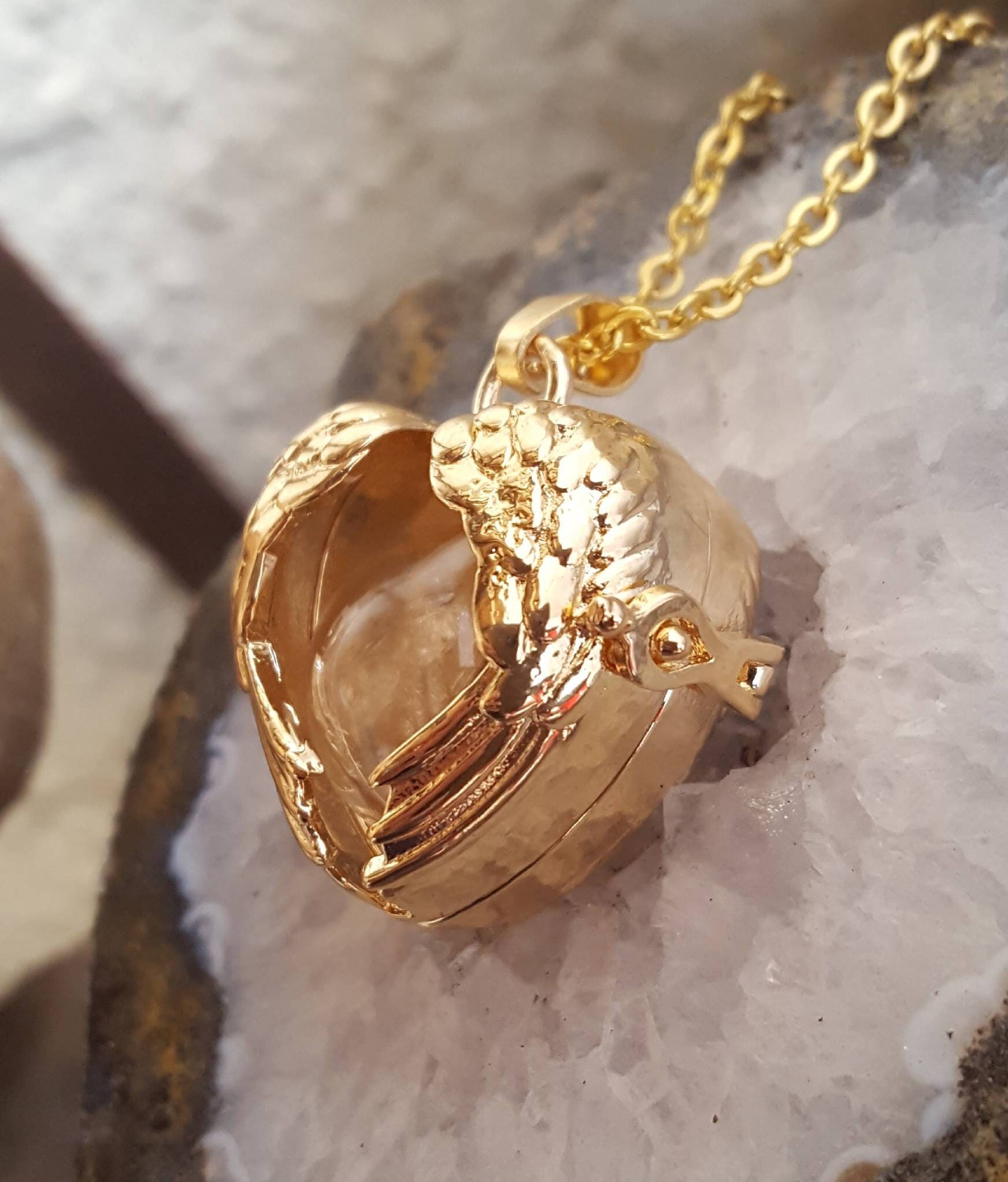 Gold Angel Wings Locket Urn Pendant | Glass Locket | Memorial Necklace ...