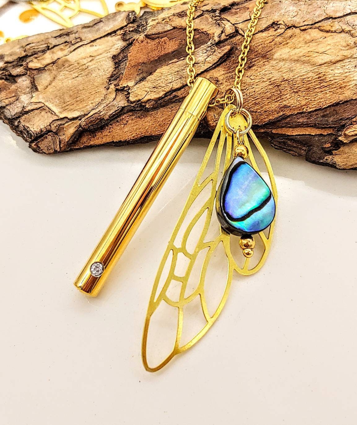Gold Dragonfly Wing Urn Locket Ash Necklace | Cremation Jewelry ...