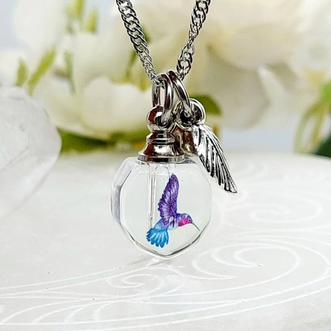 Hummingbird Urn Necklace for Ashes | Memorial Pendants | Cremation Urn ...