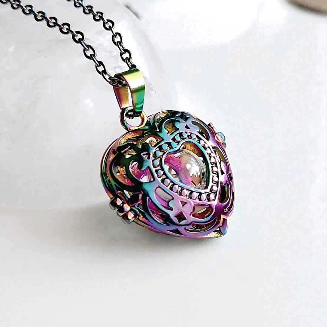 Rainbow Heart Locket Necklace, Ash Holder Pendants, Keepsake Ashes ...