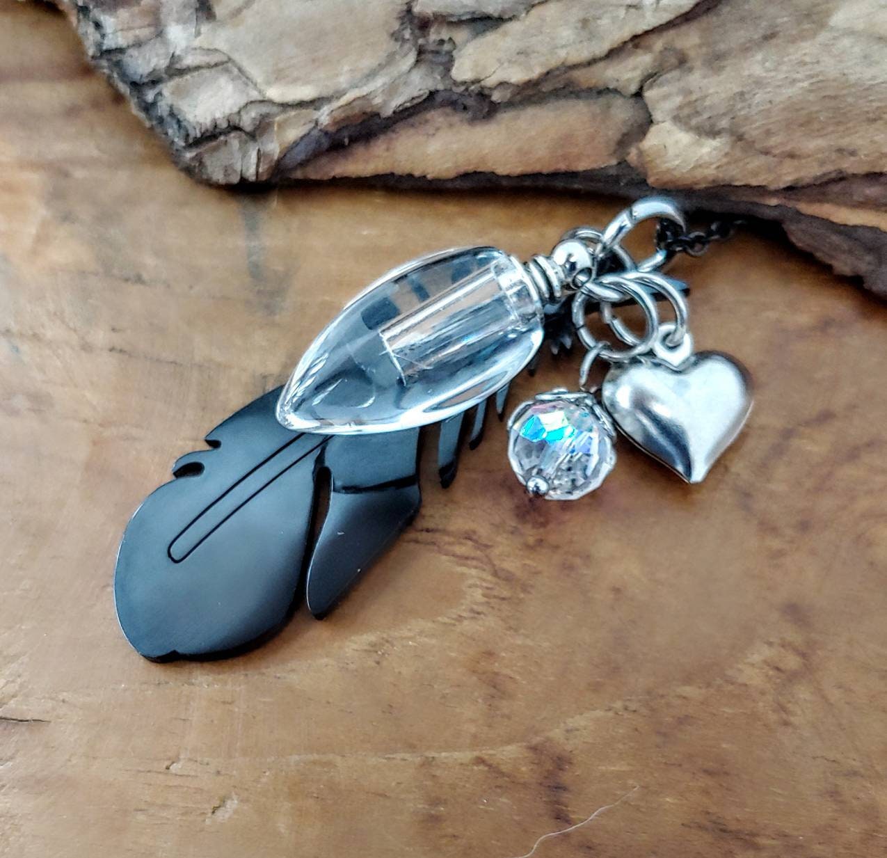 Black Feather Cremation Urn Necklace | Feather Necklace | Cremation ...