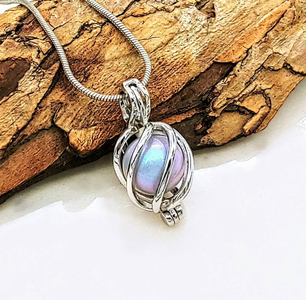 925 Sterling Silver Spiral Locket with Pearly Lavender Orb | Urn ...
