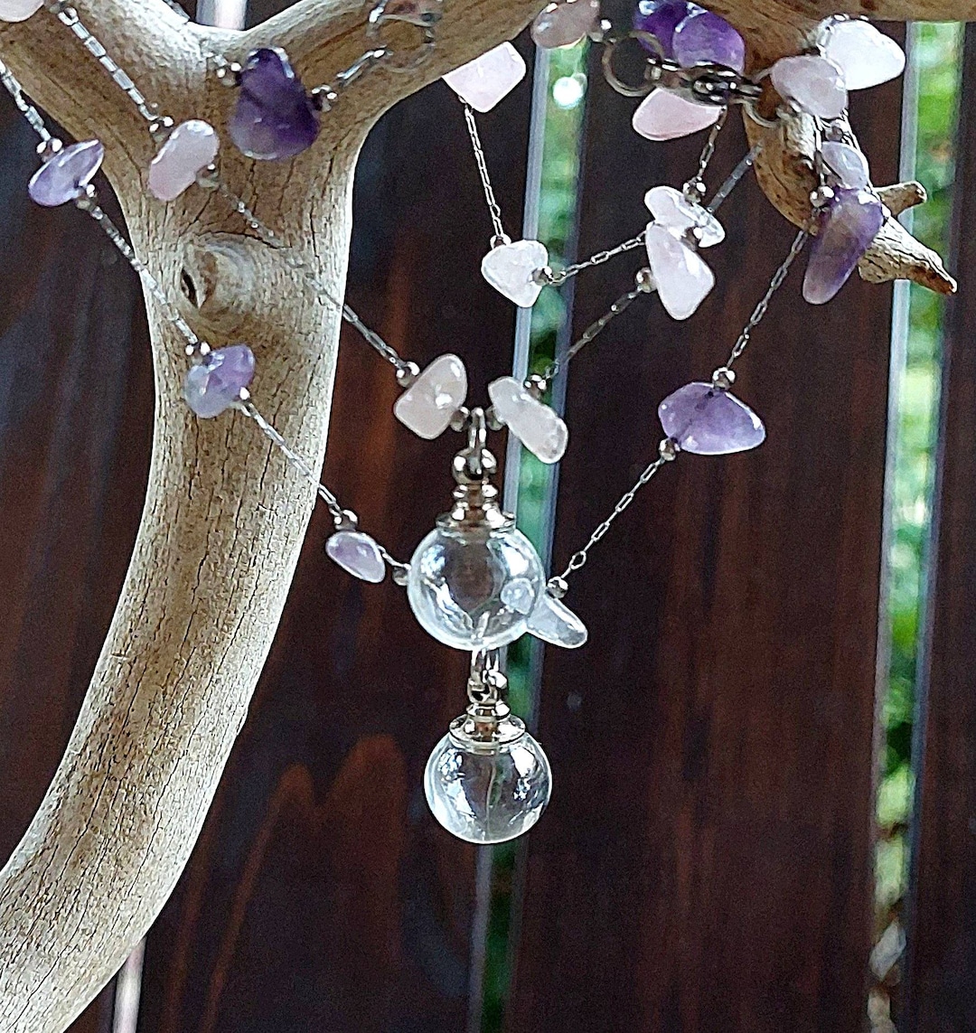 Amethyst or Rose Quartz Memorial Glass Locket Urn Necklace for Ashes ...