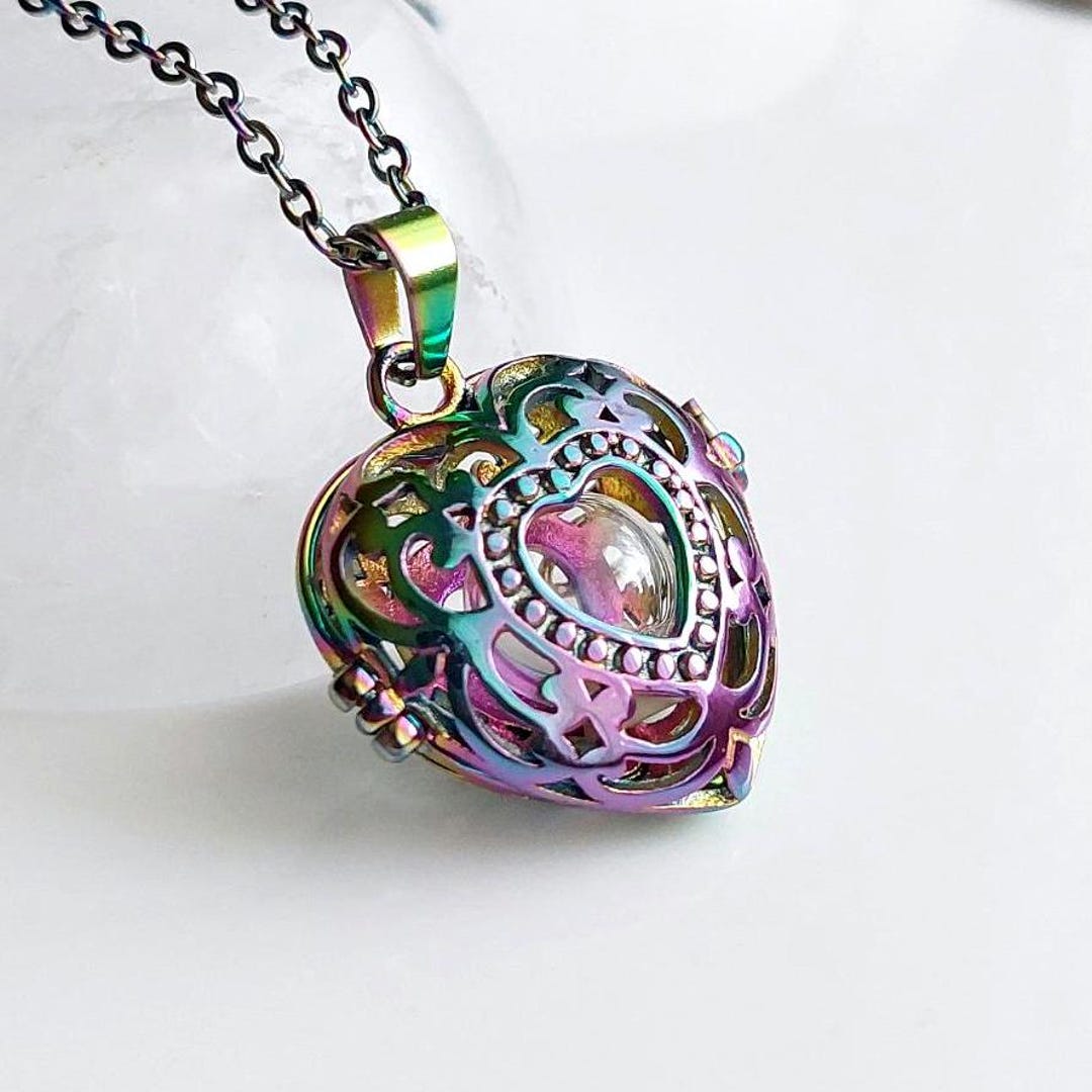 Rainbow Heart Locket Necklace, Ash Holder Pendants, Keepsake Ashes ...