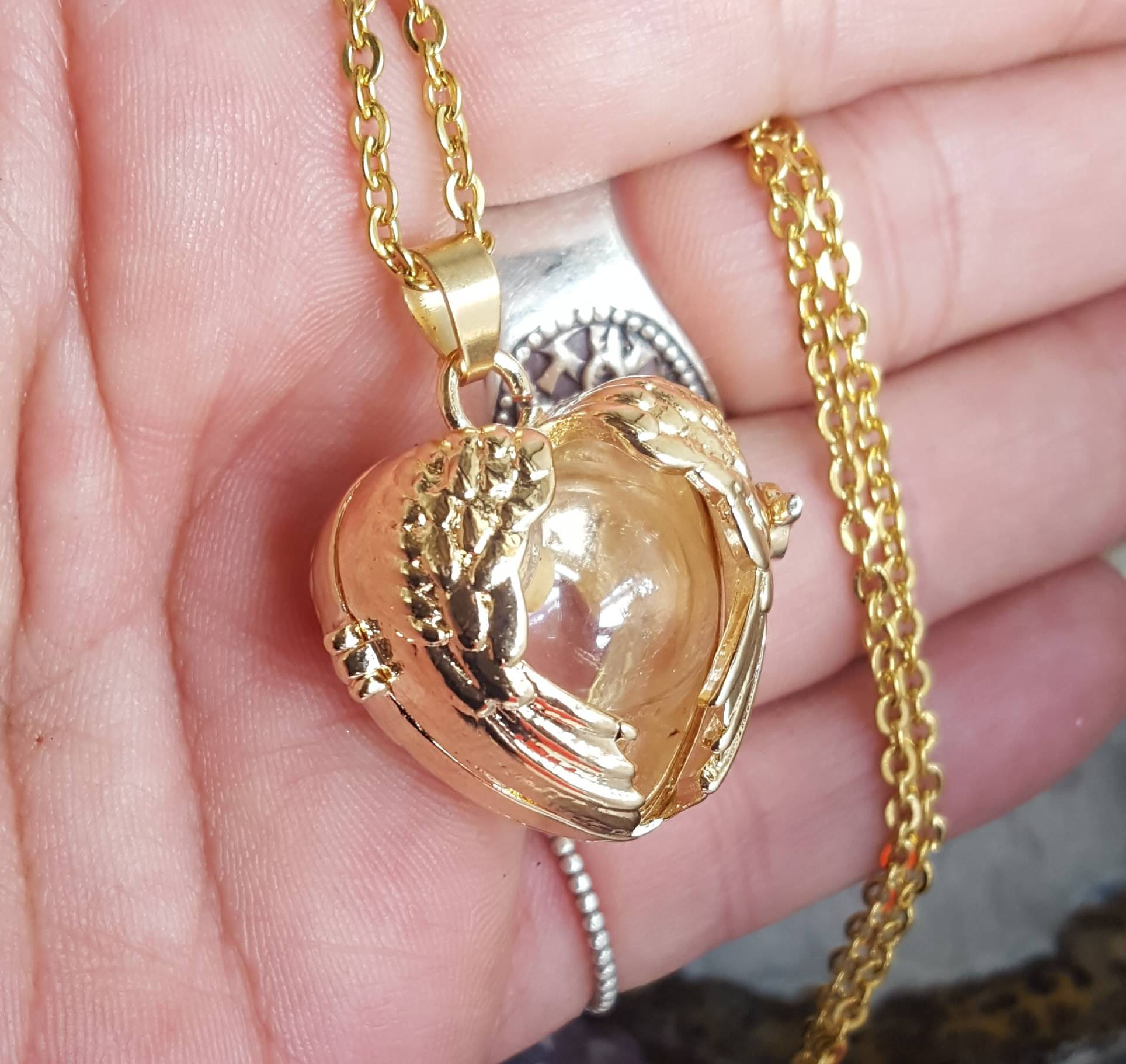 Gold Angel Wings Locket Urn Pendant | Glass Locket | Memorial Necklace ...
