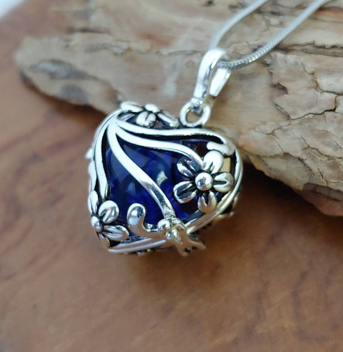 Floral Heart Locket Necklace with Fillable Orb | Forget Me Not Urn ...