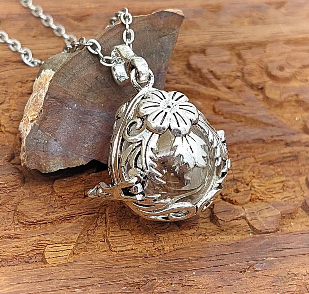 Floral Teardrop Locket Necklace, Clear Glass Cremation Urn Jewelry for ...