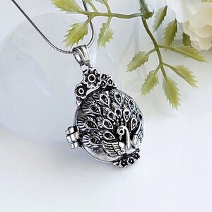 Peacock Locket With Glass for Ashes Bird Keepsake Peacock Urn Necklace ...