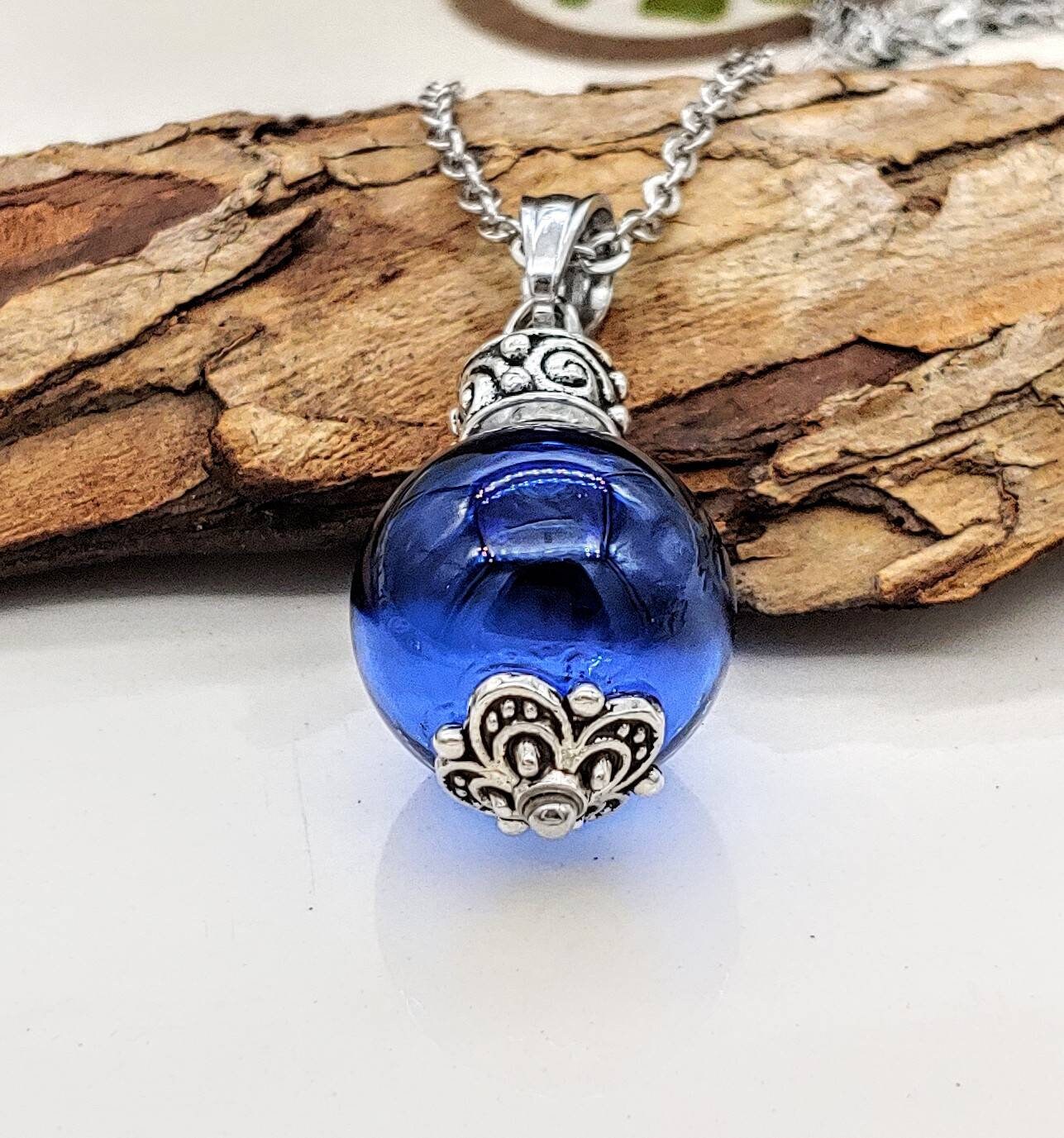 Blue Glass Urn Pendant | Fillable Jewelry | Sapphire Blue Urn Necklace ...