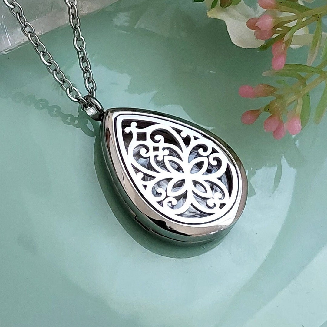 Large Teardrop Locket Necklace for Ashes | Stainless Steel Cremation ...