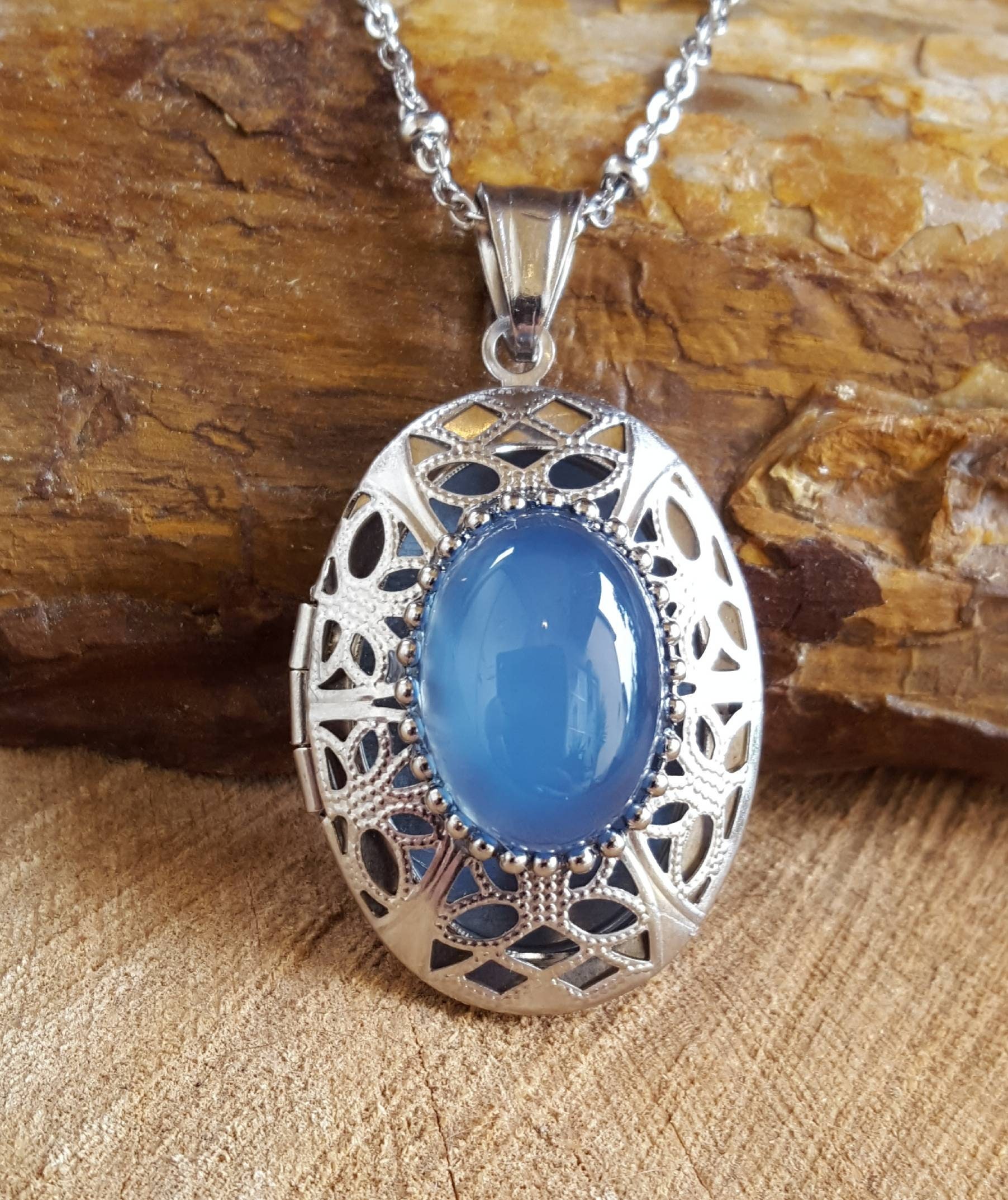 Sleeping Beauty Blue Agate Locket | Something Blue Keepsake | Stainless ...