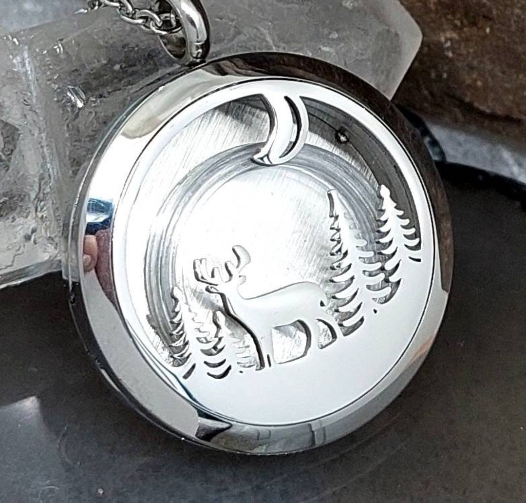 Deer, Stag, Buck, Elk Locket Urn Necklace for Human Ashes, Hair, Pet ...