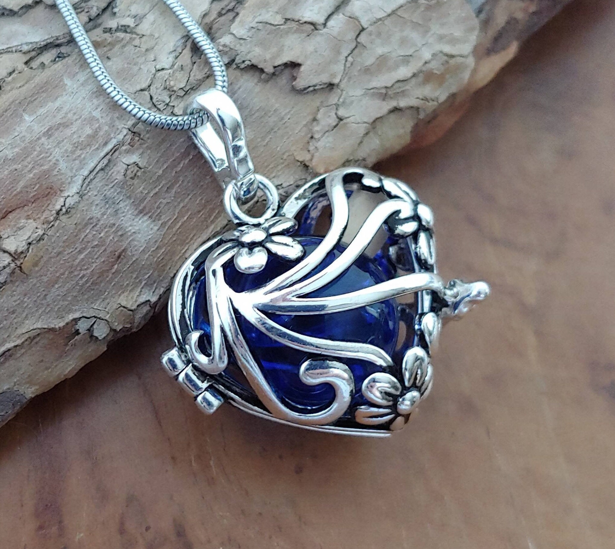 Floral Heart Locket Necklace with Fillable Orb | Forget Me Not Urn ...