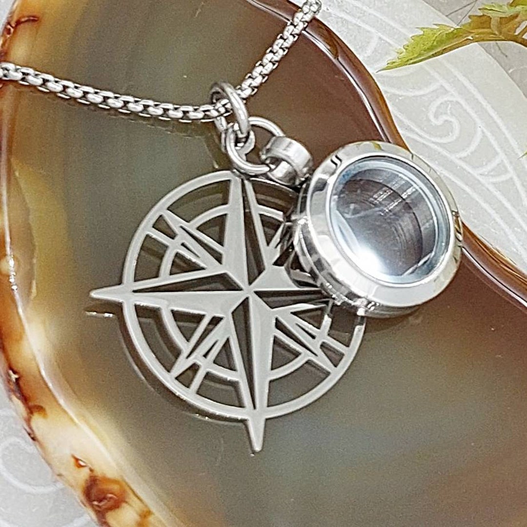 Compass Memorial Cremation Locket Star Urn Necklace for Ashes, Lock of ...
