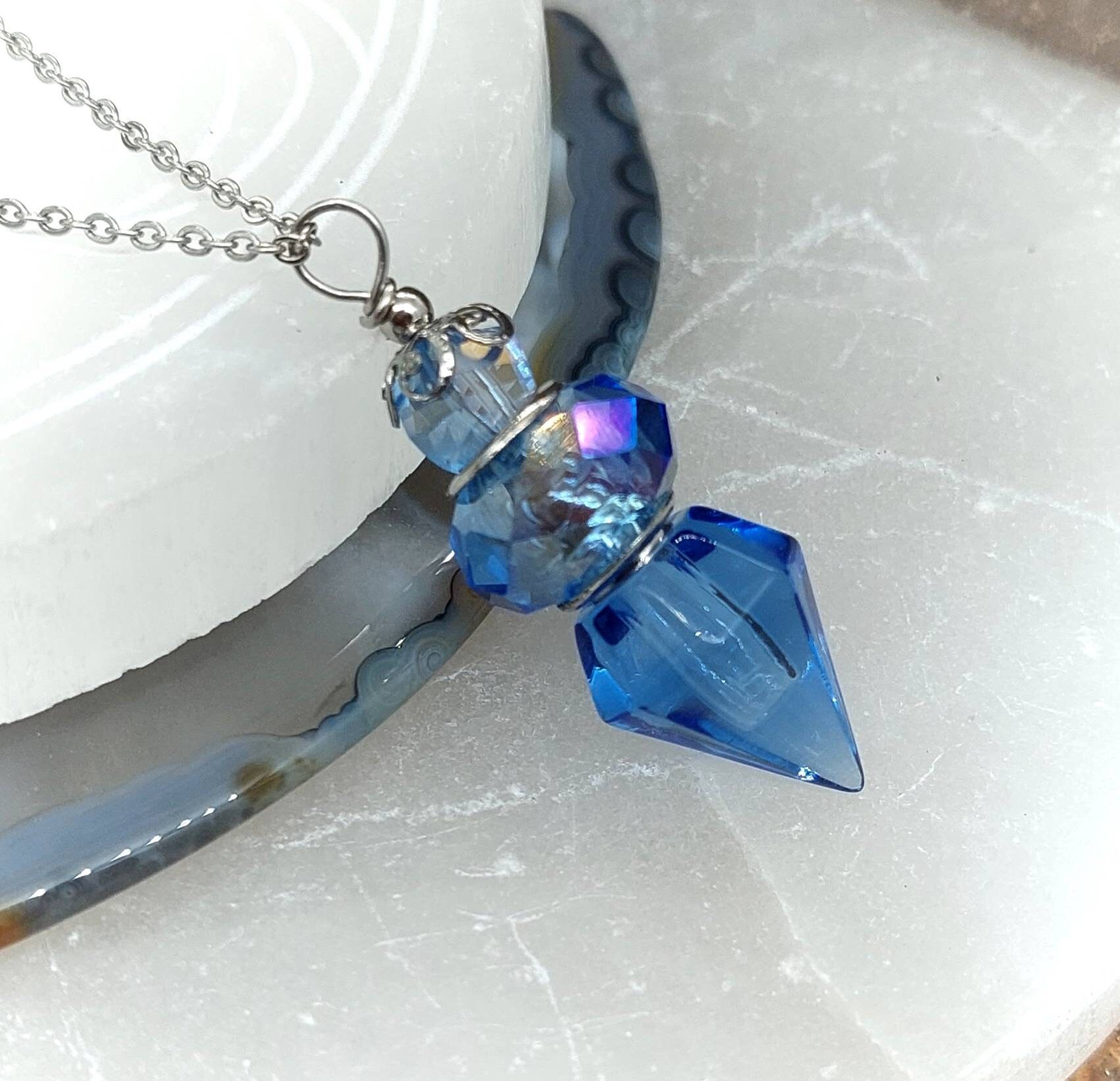 Keepsake Blue Glass Urn Necklace for Ashes | Memorial Reliquary ...