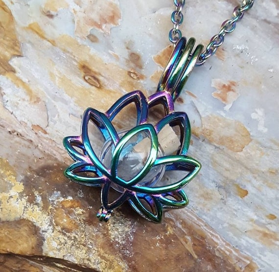 Rainbow Lotus Flower Locket Urn Necklace With Glass Orb Water Lily Necklace Cremation Jewelry Keepsake Urn Jewelry Memorial Jewelry Etsy
