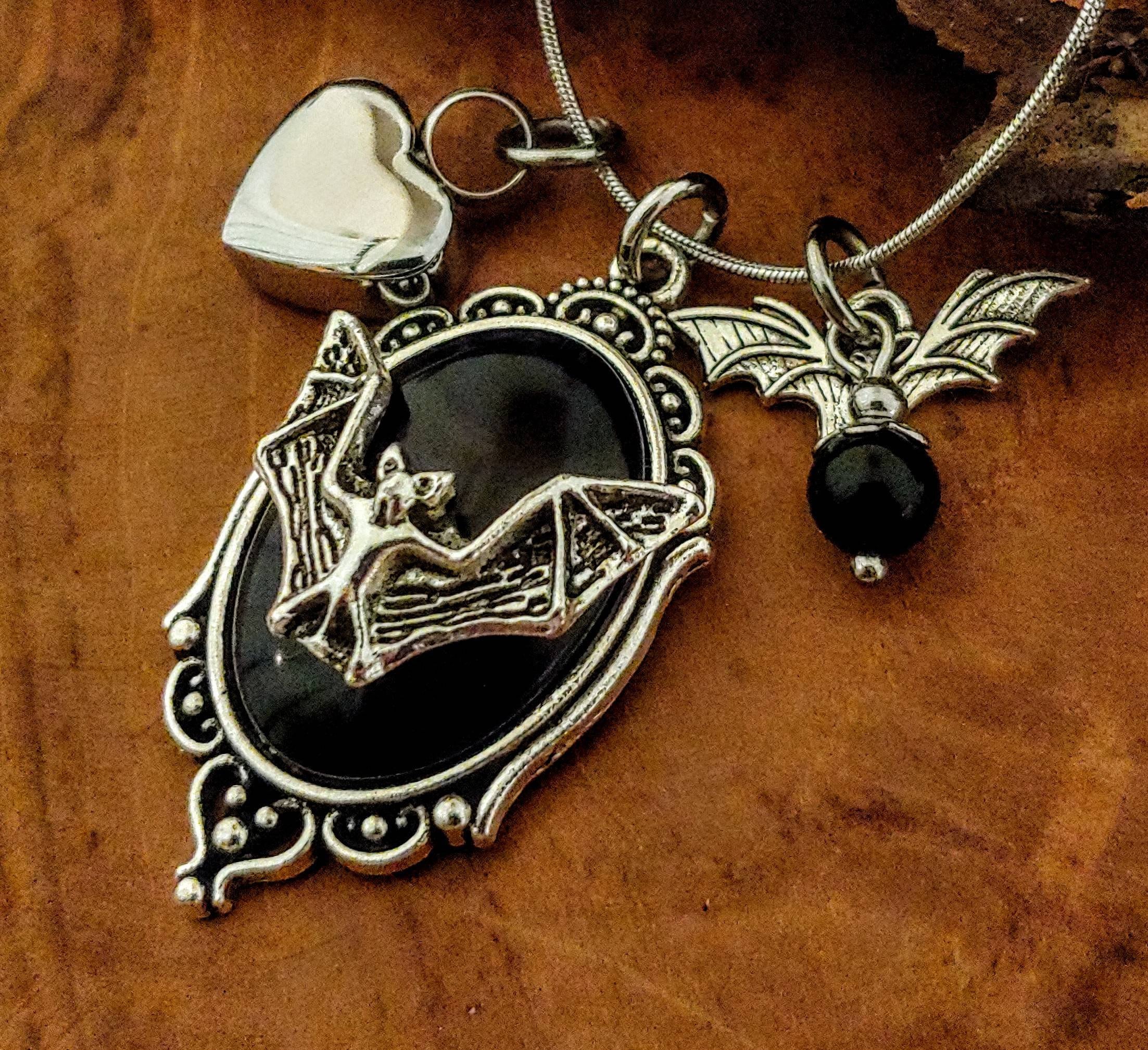 Vampire Bat Urn Pendant | Stainless Steel Cremation Jewelry | Bat Urn ...