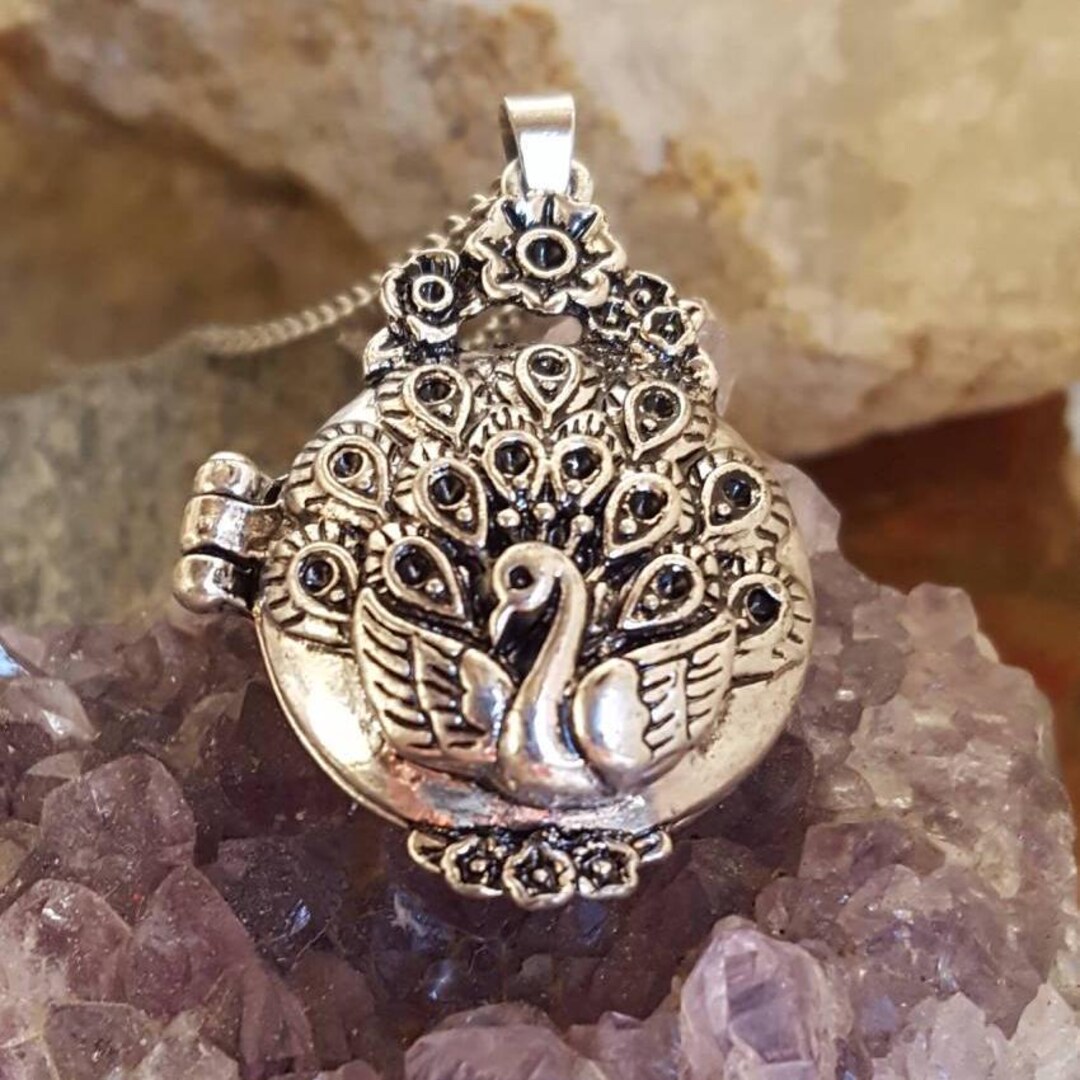 Peacock Locket With Glass for Ashes Bird Keepsake Peacock Urn Necklace ...