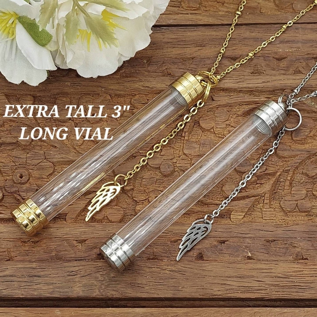 Extra Long Urn Necklace for Ashes, Lock of Hair, Pet Fur, Whiskers Jar ...