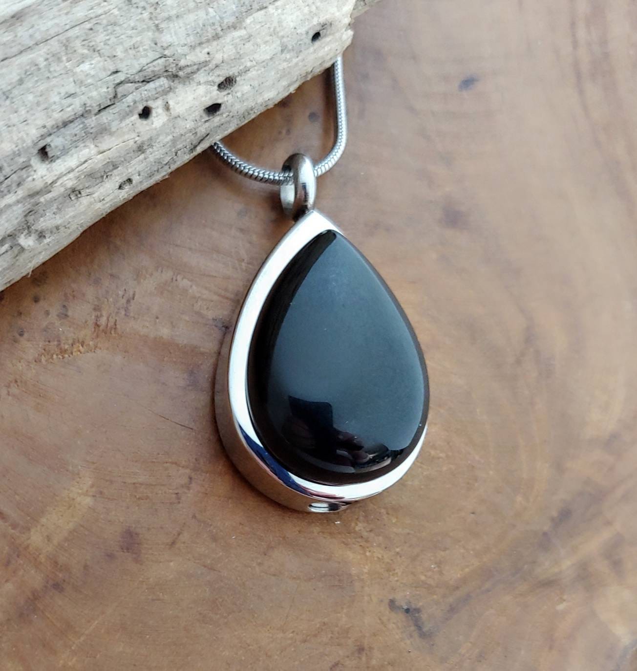 Black Obsidian Teardrop Urn Cremation Necklace Glass Locket | Cremation ...