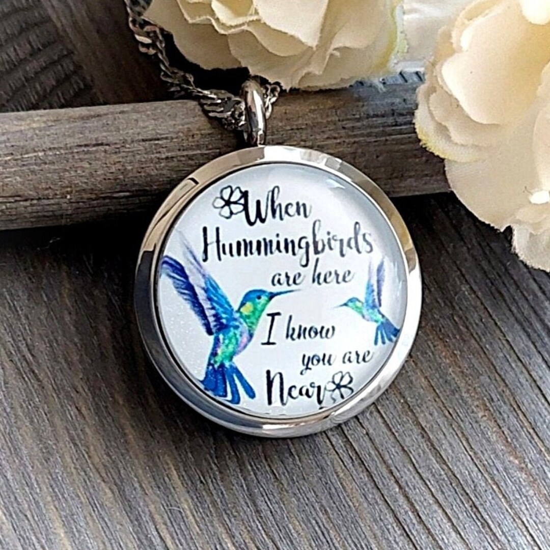 Hummingbird Locket for Ashes or Strands of Hair Urn Necklace Cremation ...