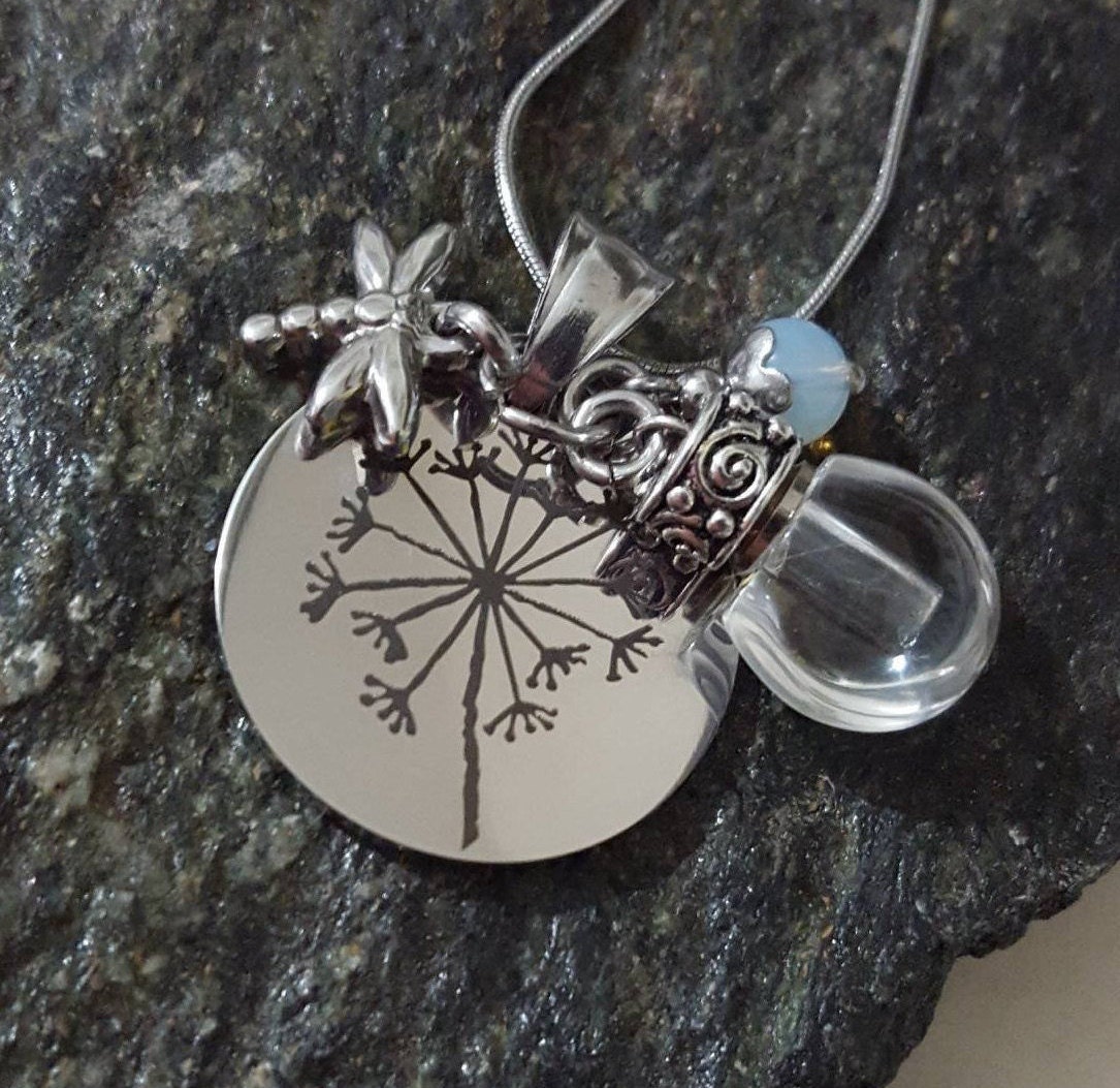 Dragonfly Dandelion Urn Necklace | Memorial mourning Jewelry ...