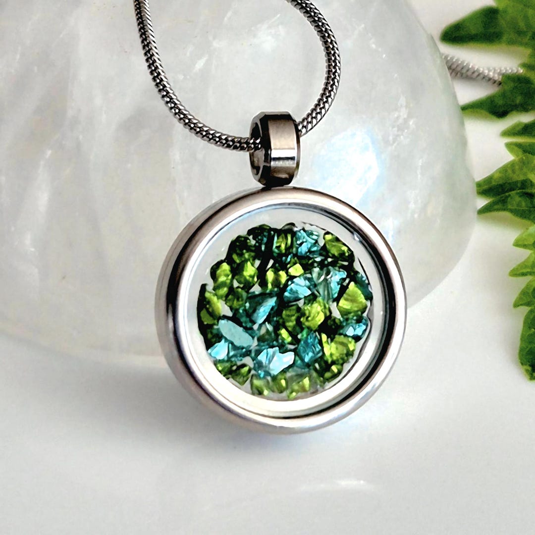 Aqua Blue and Sea Green Glass Keepsake Locket | Memorial Ash Lockets ...